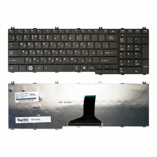Клавиатура для ноутбука Toshiba Satellite C650, C655, C655D, C660, L650, L655, L670, L675 Series. Плоский Enter. Черная, без рамки. NSK-TN0GQ.