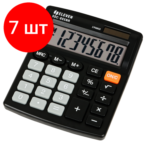 Комплект 7 шт, Калькулятор настольный Eleven SDC-805NR, 8 разр, двойное питание, 127*105*21мм, черный