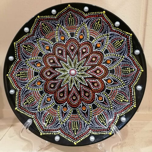 Тарелка декоративная, керамика, 24см, точечная роспись