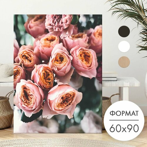 Плакат Постер 60х90 без рамки "Розовые розы" для интерьера