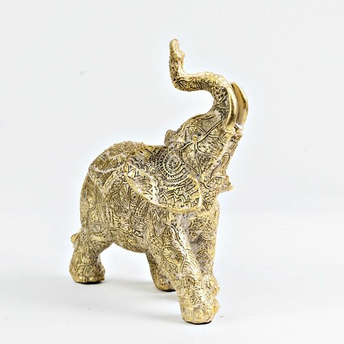 Статуэтка интерьерная золотистый Слон 15 см, декор для дома, интерьера / Фигурка декоративная украшение