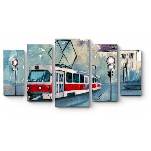 Модульная картина Акварельный трамвай120x66