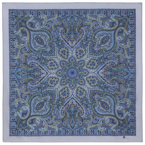 Платок Павловопосадская платочная мануфактура,125х125 см, голубой, коричневый