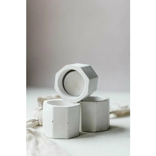 Комплект гипсовых подсвечников 3 шт белого цвета для чайной свечи из гипса