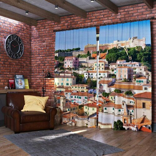 Фотошторы Старый город Портоферрайо Ш150xВ260 см. 2шт. Блэкаут на тесьме