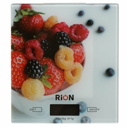 Весы кухонные электронные, стекло, Rion, Ягоды, до 5 кг, LCD-дисплей, PT-893