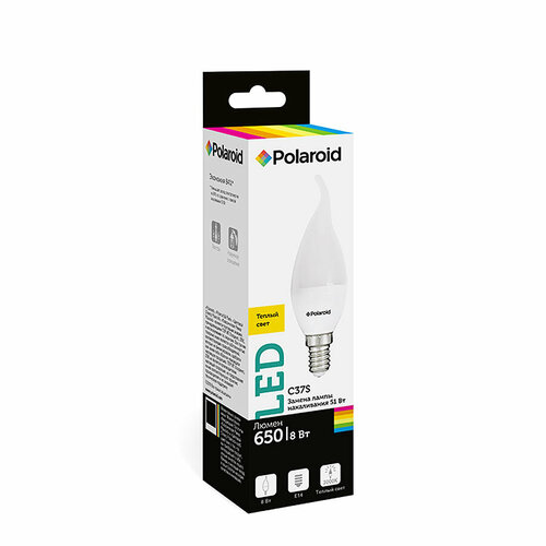 Светодиодная лампа Polaroid 220V C37S 8W 3000K E14 650lm