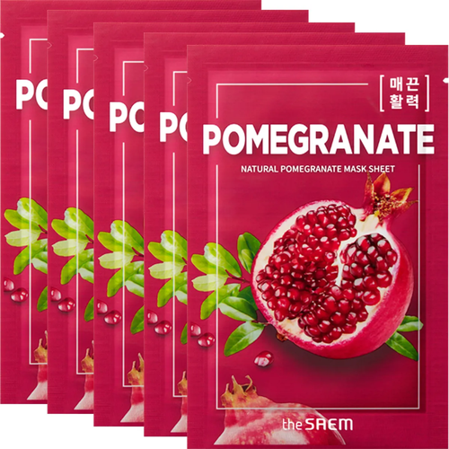 Маска для лица тканевая с экстрактом граната The Saem Natural Pomegranate Mask Sheet, 21 мл - 5 шт