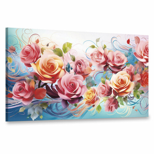 Интерьерная картина 100х60 "Розы в объятиях счастья"