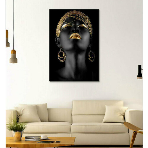 Интерьерная картина на холсте на стену/постер для интерьера/картина в подарок/ Черная женщина в золоте африканка 30х40