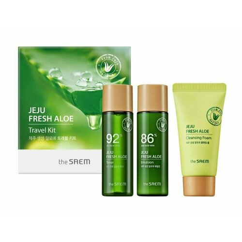 THE SAEM Набор средств для лица Jeju Fresh Aloe Travel Kit (тонер 31мл, эмульсия 31мл, пенка25мл)