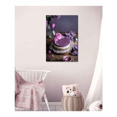 Картина на холсте с подрамником Торт с цветами 20х30