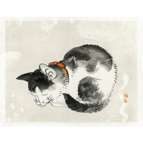 Плакат, постер на холсте Японская спящая кошка. Размер 21 х 30 см
