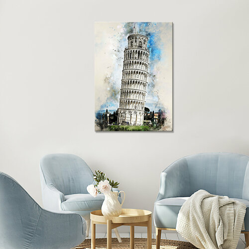 Интерьерная картина на холсте - Пизанская башня акварель 20х30
