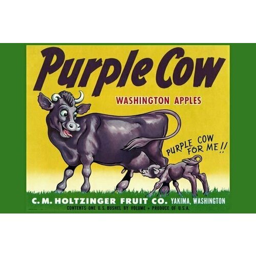 Плакат, постер на бумаге иностранный Purple Cow. Washington apples. Размер 21 х 30 см