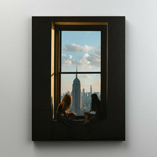 Интерьерная картина на холсте "Вид из окна - Эмпайр Стейт Билдинг", размер 45x60 см