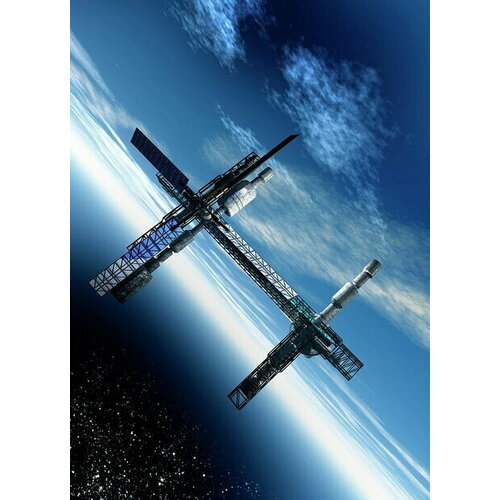 Плакат, постер на холсте Развернутая орбитальная станция МИР. Размер 21 х 30 см