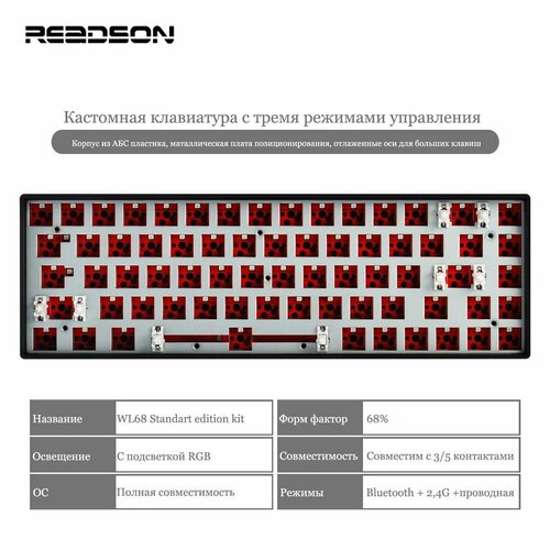 Кастомная беспроводная трехрежимная механическая клавиатура Readson Scarlet Storm 68