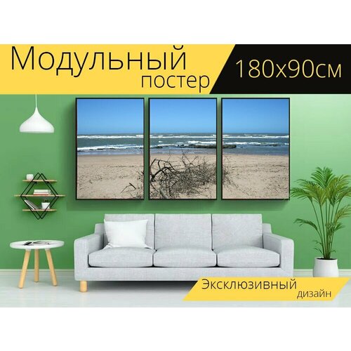 Модульный постер "Сухостой на пляже, море, океан" 180 x 90 см. для интерьера