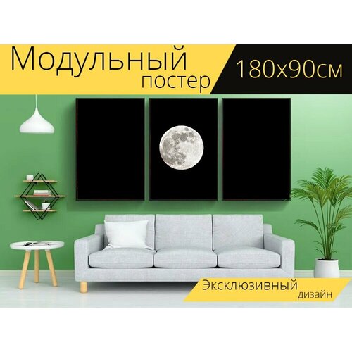 Модульный постер "Луна, небо, ночь" 180 x 90 см. для интерьера