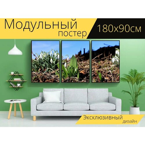 Модульный постер "Дикий чеснок, весна, травы" 180 x 90 см. для интерьера