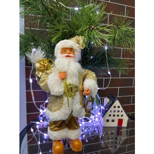 Новогодняя фигурка "Санта Клаус" под елку с добрым лицом, золотой