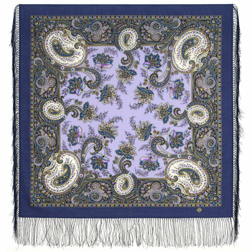 Платок Павловопосадская платочная мануфактура,89х89 см, хаки, синий