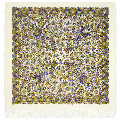 Платок Павловопосадская платочная мануфактура,146х146 см, фиолетовый, оранжевый