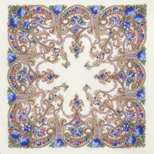 Платок Павловопосадская платочная мануфактура,89х89 см, синий, зеленый