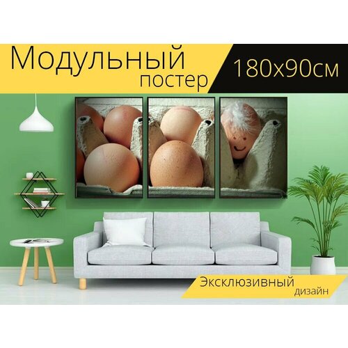 Модульный постер "Яйцо, смешные, лицо" 180 x 90 см. для интерьера