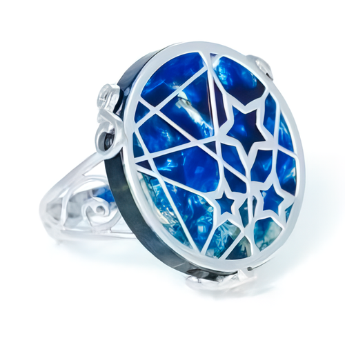 Кольцо Янтарная волна, серебро, 925 проба, серебрение, янтарь прессованный, янтарь, размер 21, синий