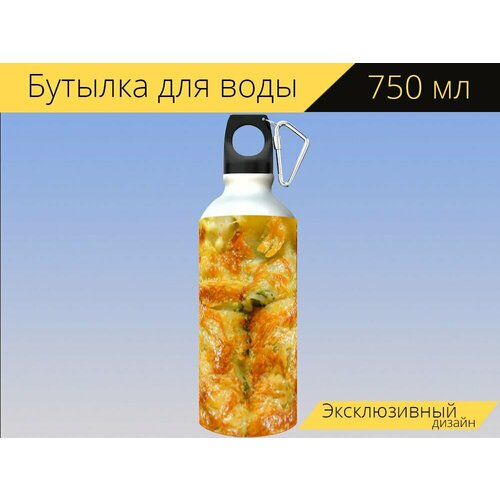 Бутылка фляга для воды "Запеченный, сыр, запеканка" 750 мл. с карабином и принтом