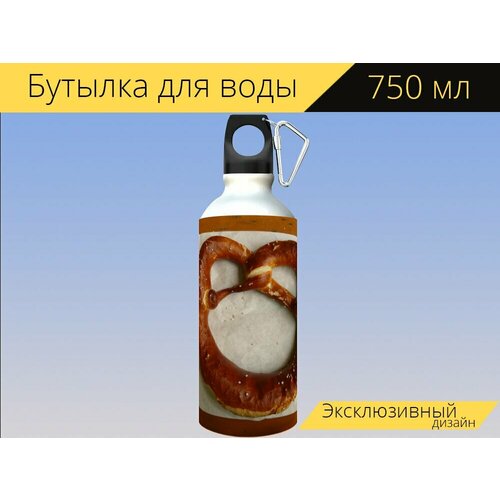 Бутылка фляга для воды "Крендель, выпечка, форма для выпечки" 750 мл. с карабином и принтом