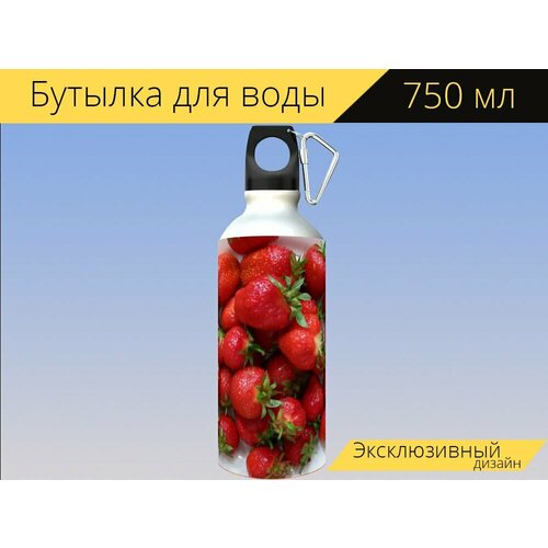 Бутылка фляга для воды "Клубника, ягоды, свежий" 750 мл. с карабином и принтом