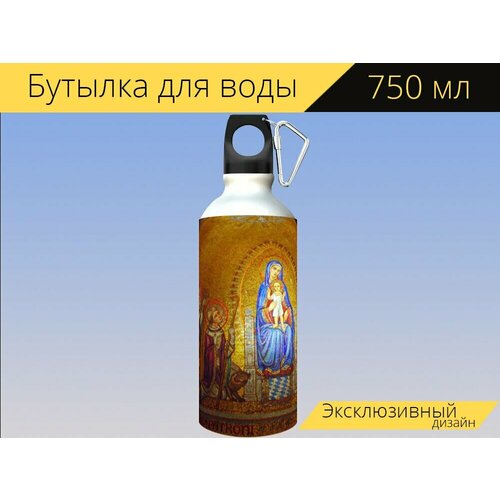 Бутылка фляга для воды "Израиль, иерусалим, мозаика" 750 мл. с карабином и принтом