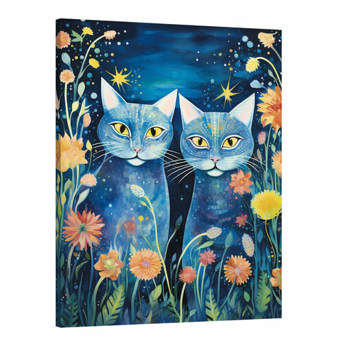Интерьерная картина 50х70 "Синие коты в уголках воображения"