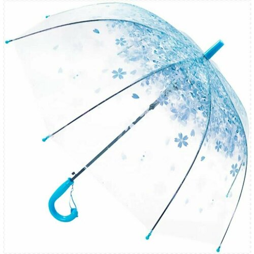 Зонт-трость полуавтомат, 8 спиц, прозрачный, для женщин, голубой