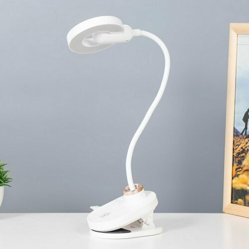 Настольная лампа на прищепке "Блум" LED 3Вт АКБ USB белый 8х12х42.5 см