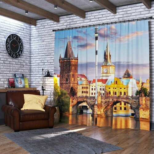 Фотошторы Карлов мост. Чехия Ш150xВ260 см. 2шт. Блэкаут на тесьме