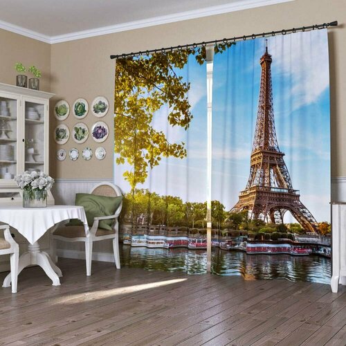 Фотошторы Символ Парижа Ш150xВ230 см. 2шт. Атлас на тесьме