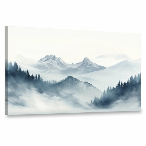 Интерьерная картина 100х60 "Горы в тумане: загадочная картина"