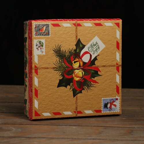 Коробка складная, крышка-дно "Новогодний подарок" 20 х 20 х 6 см(5 шт.)