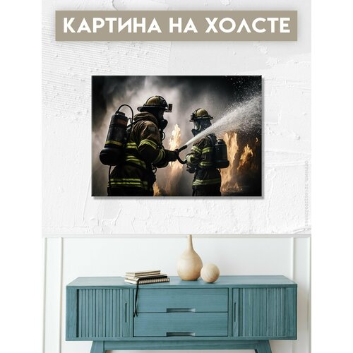 Картина на холсте для интерьера - Пожарные спасатели МЧС, пожар (6) 30х40 см
