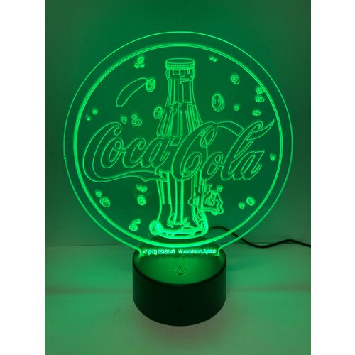 Ночник Кока кола, 3D Светильник-ночник светодиодный, разноцветный, Led-Светильник на батарейках