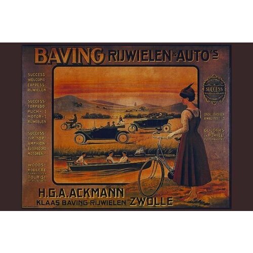 Плакат, постер на бумаге иностранный Baving ruwielen and avtos H.G.A. Ackmann Zwolle. Размер 21 х 30 см