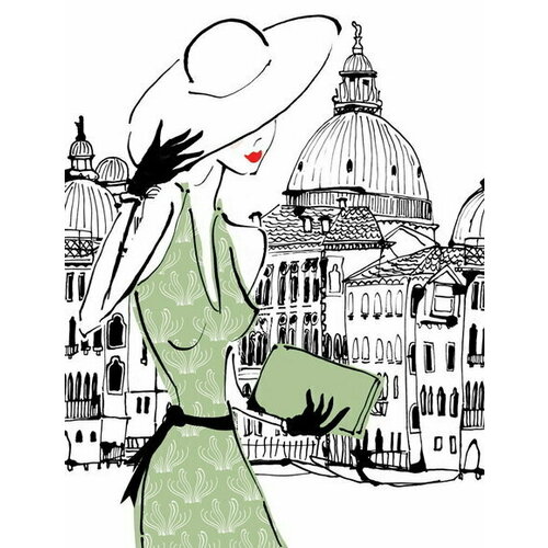 Плакат, постер на бумаге девушка в шляпе в Париже. Гламур. Размер 42 х 60 см