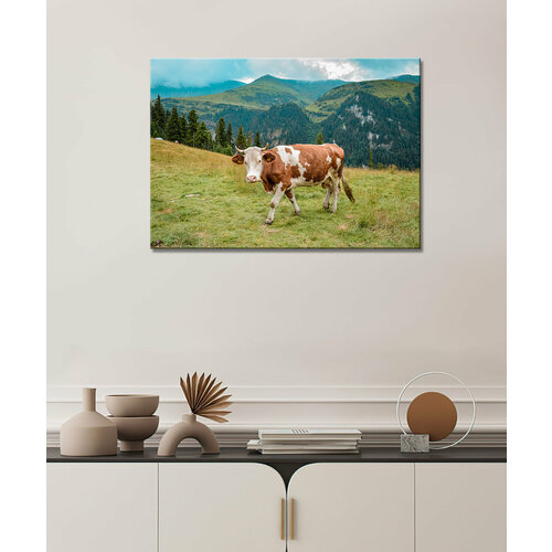 Картина -Корова, коровы на пастбище, пастбище, горы (7) 20х30