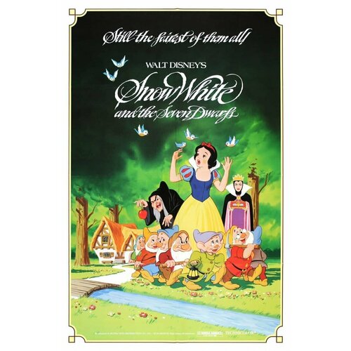 Плакат, постер на бумаге Белоснежка и семь гномов (Snow White and the Seven Dwarfs, 1937г). Размер 21 х 30 см
