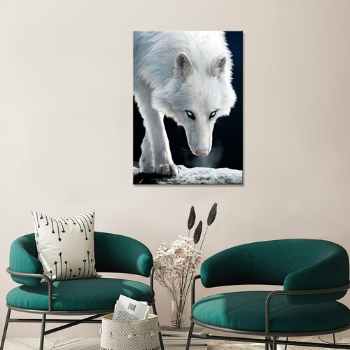 Интерьерная картина на холсте - Белый волк крадётся 60х80