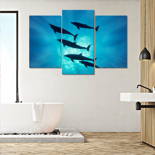 Модульная картина/Модульная картина на холсте/Модульная картина в подарок/плывущие дельфины-swimming dolphins 120х80